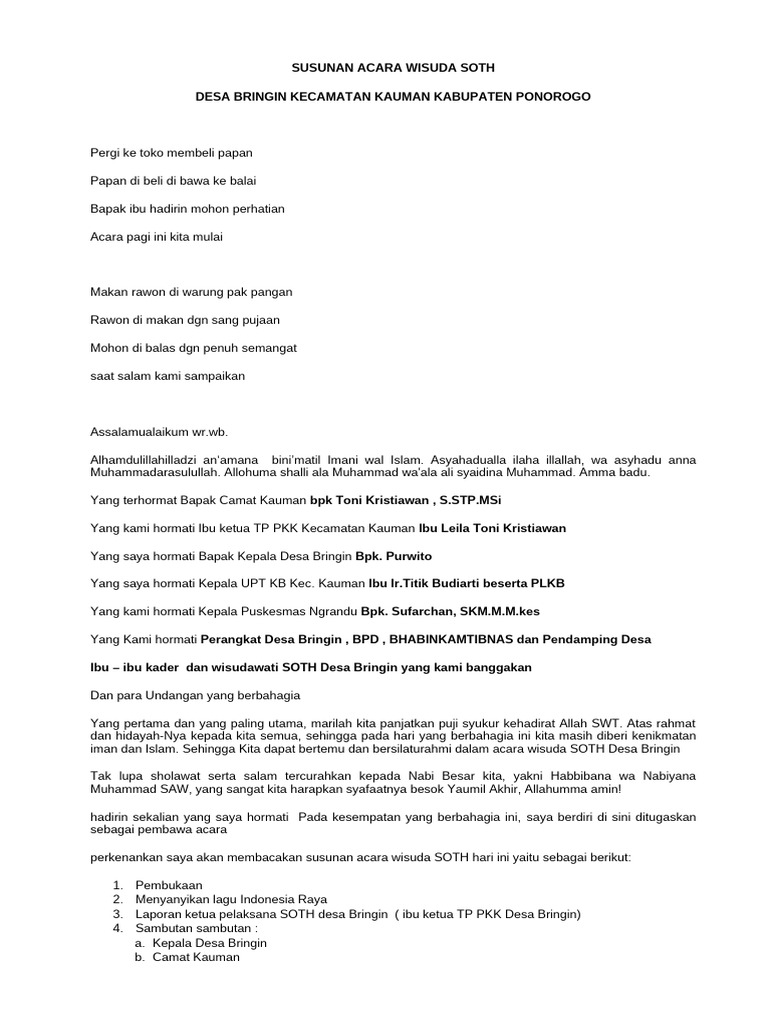 Susunan Acara Wisuda SOTH 2023 | PDF