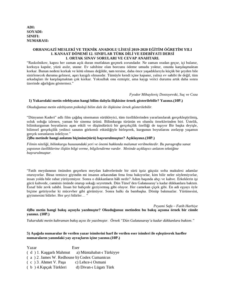 12A Sınavı CEVAPLAR | PDF