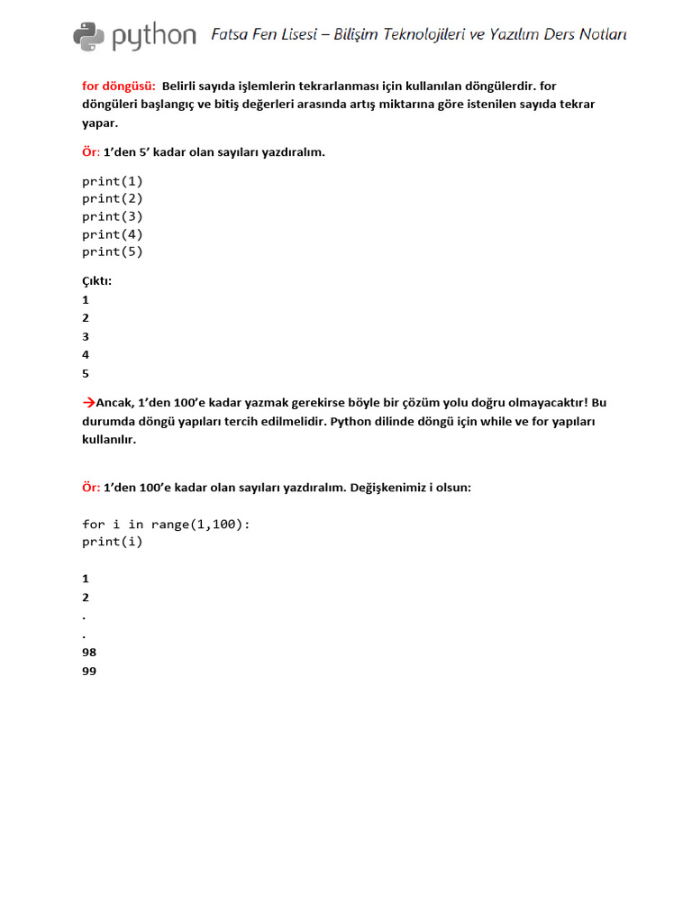 FFL Python Ders Notları For Dongusu | PDF
