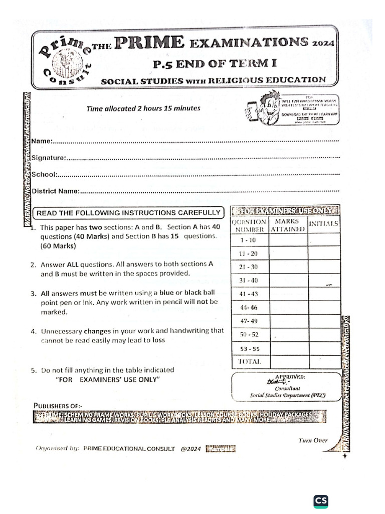p5 SST Prime Eot 1 2024 | PDF