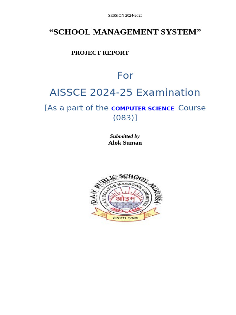 CS PROJECT School-Management-System - Copy | PDF | Databases | Sql CS PROJECT School-Management-System - Copy | PDF | Databases | Sql