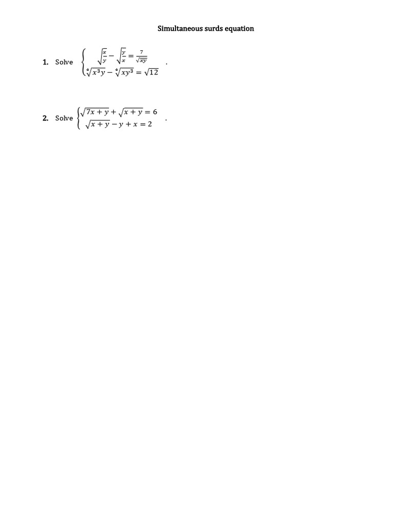 Simultaneous Surds Equation - Q | PDF
