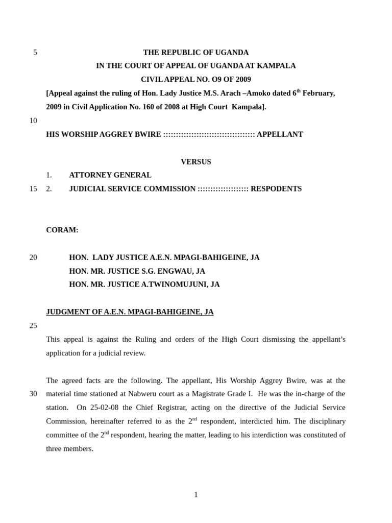 His Worship Aggrey Bwire V Attorney General Anor 2009 Ugca 57 13 ...