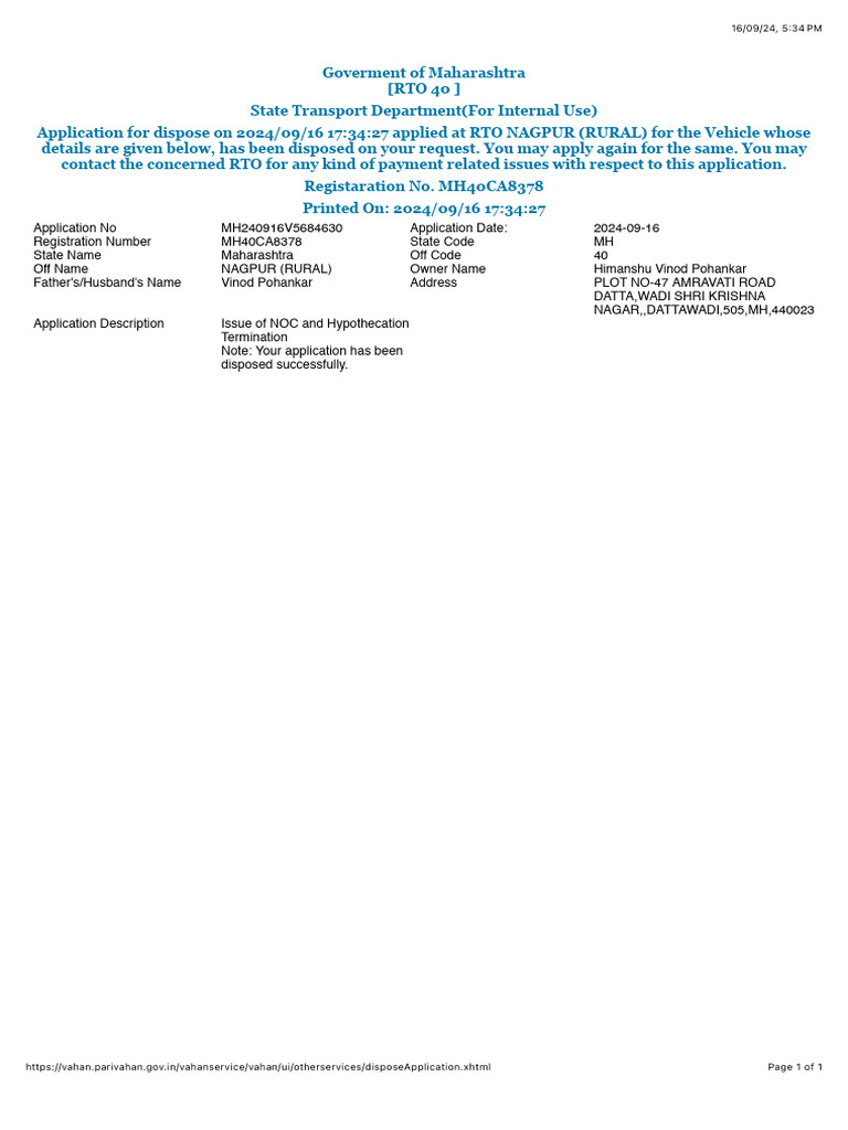 VAHAN 4.0 (Citizen Services) | PDF