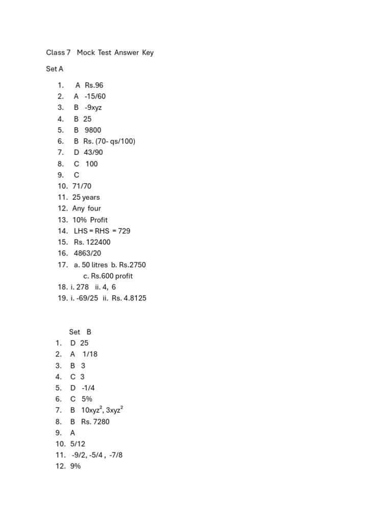 360 C 35238 Answer Key Class 7 | PDF