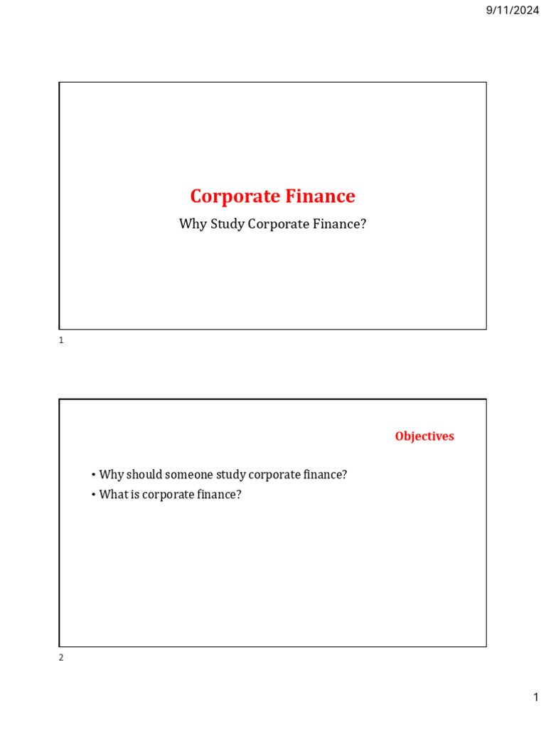 U1. CF1. Why Corporate Finance | PDF | Business Economics | Business
