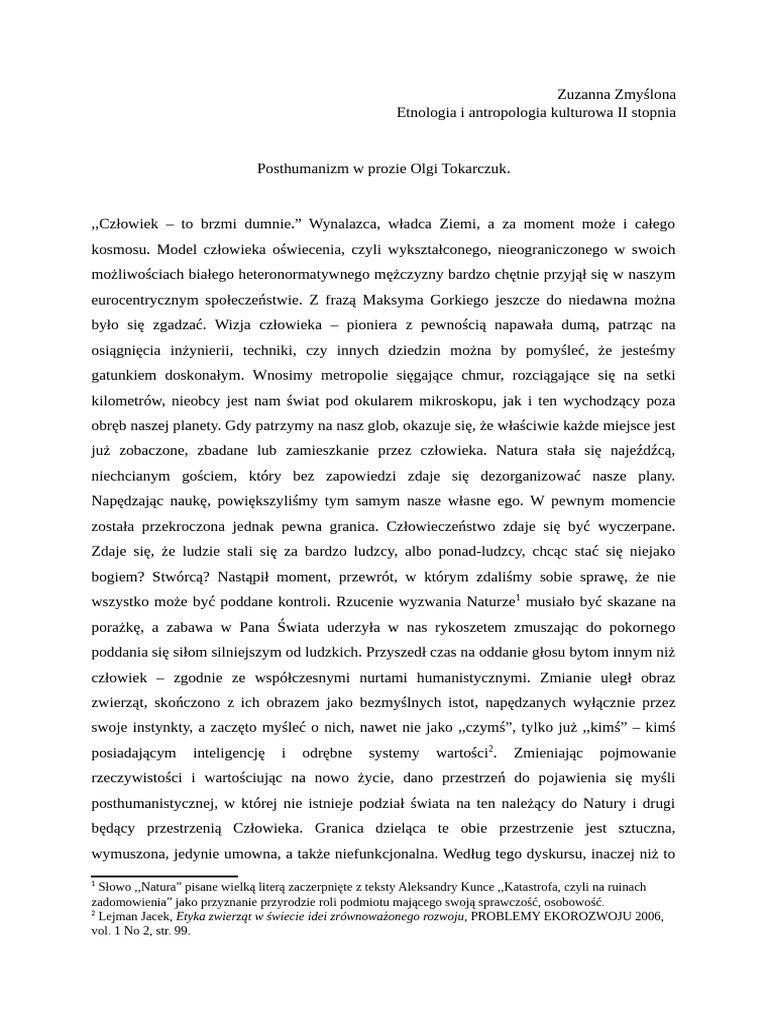 Posthumanizm W Prozie Olgi Tokarczuk | PDF
