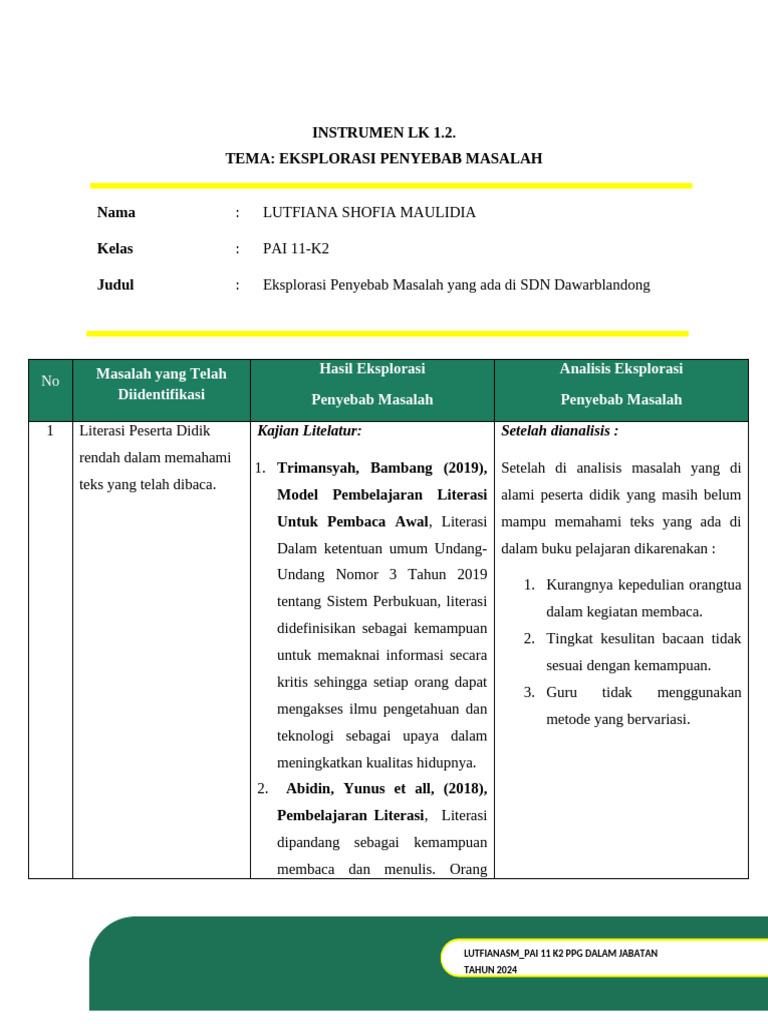 (K2) Instrumen LK 1.2. - Eksplorasi Penyebab Masalah - Kajian Literatur Dan Wawancara - (MODUL ...