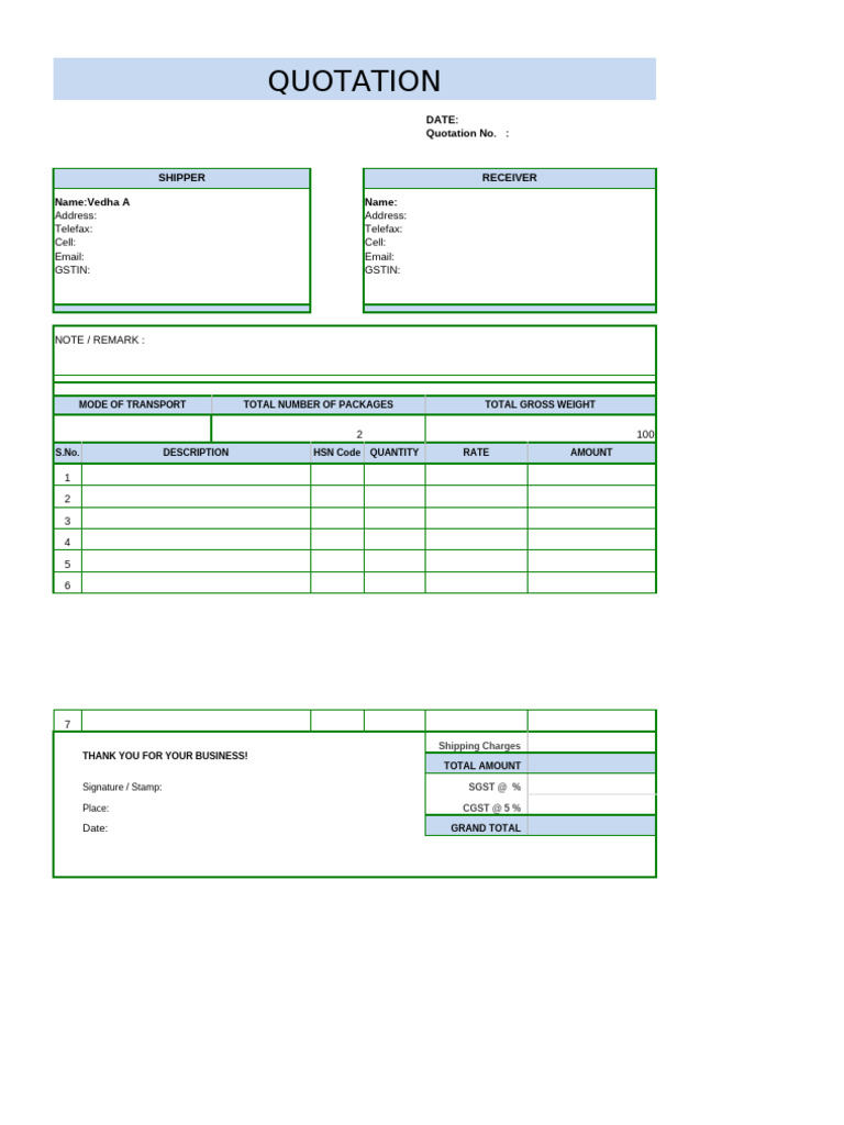 Shipping Quotation Format | PDF
