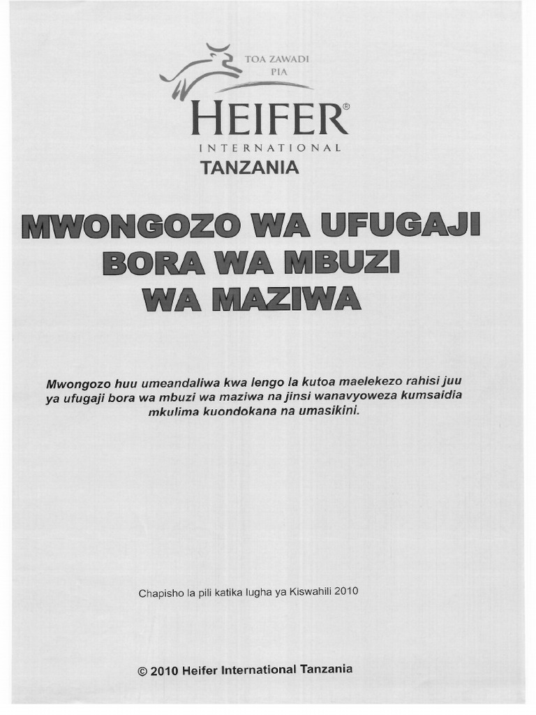 Mwongozo Wa Ufugaji Bora Wa Mbuzi Wa Maziwa | PDF