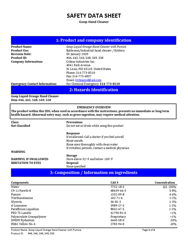 Goop Liquid Orange Hand Cleaner | PDF