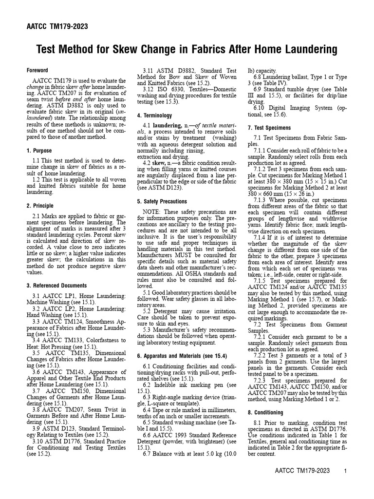 AATCC TM179-2023 | PDF | Textiles | Clothing