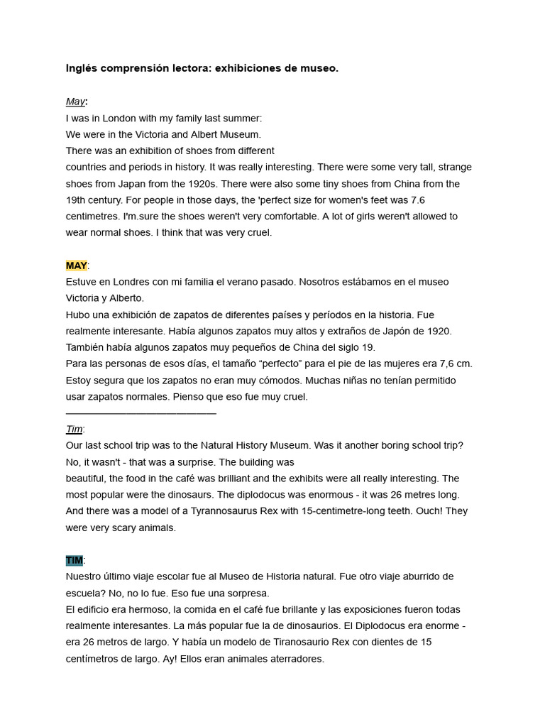 Comprensión lectora: museos y exhibiciones | PDF