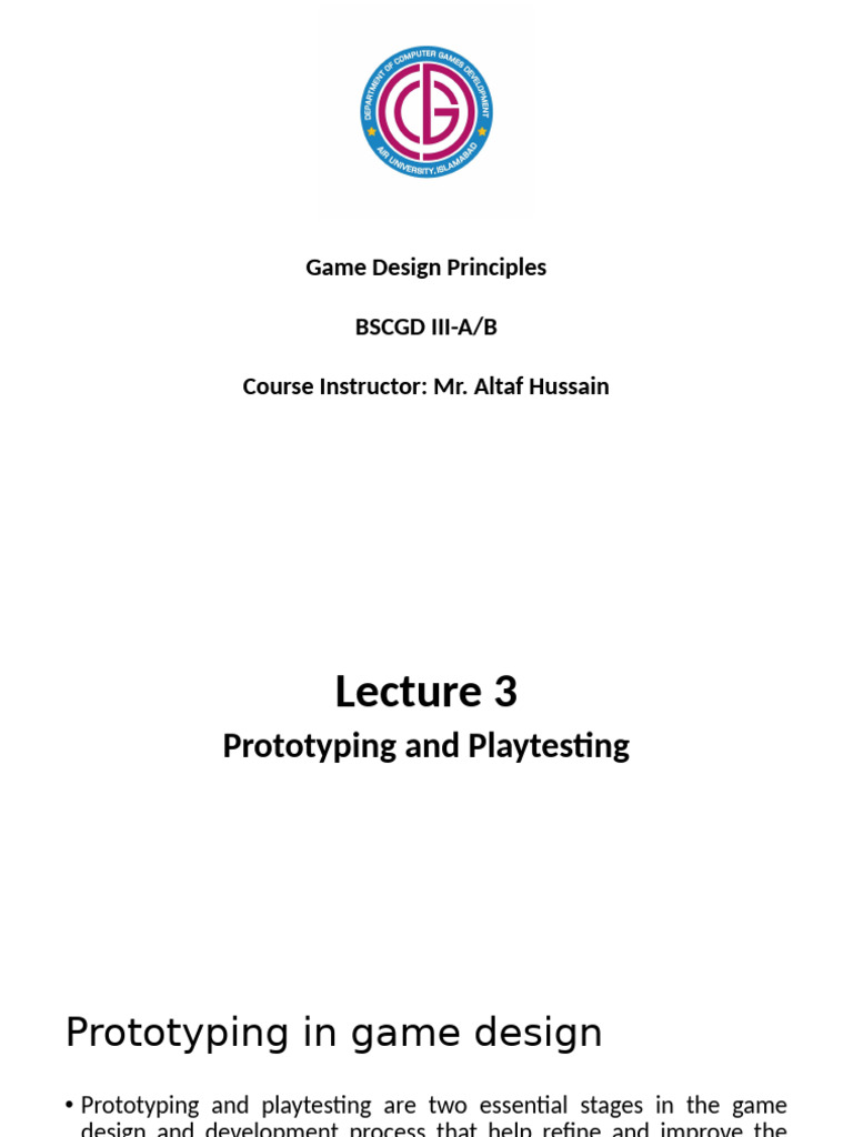 Game Design Principles Lecture 3 | PDF | Prototype | Software ...