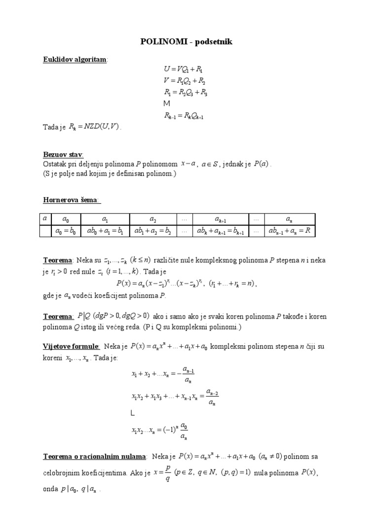 Polinomi Podsetnik | PDF