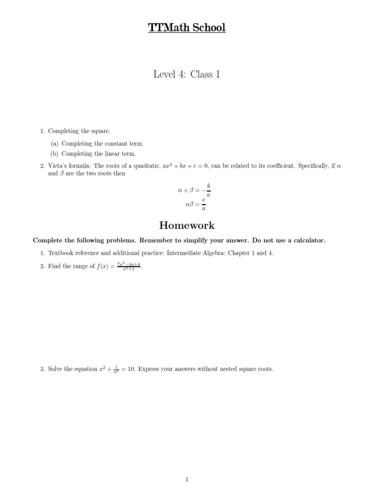 Advanced Algebra Problems Set | PDF | Quadratic Equation | Mathematical ...