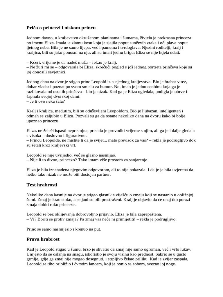 Priča o Princezi I Niskom Princu | PDF