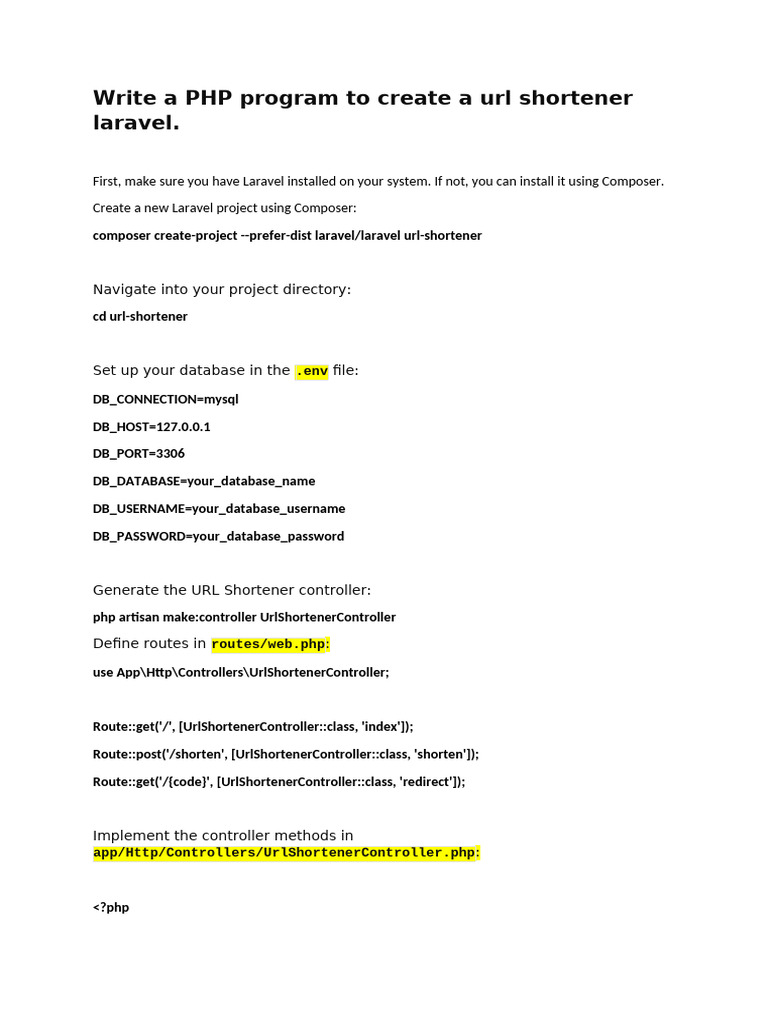 Write A Php Program To Create A Url Shortener Laravel 1 Pdf Software Engineering Software 5444