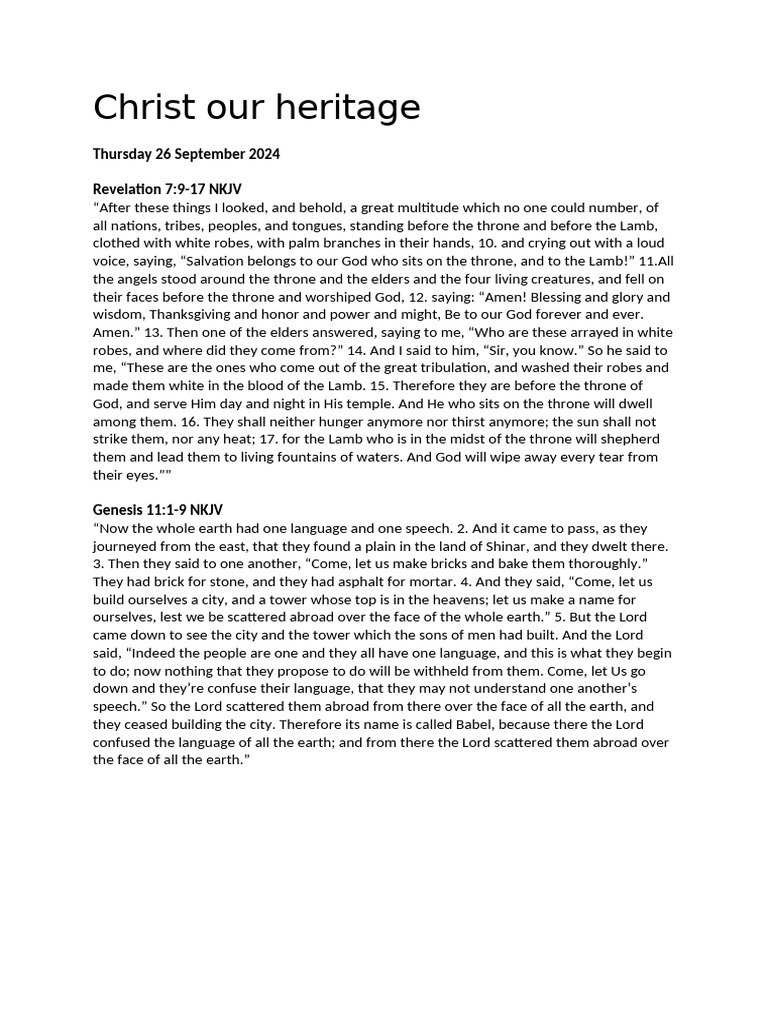 2024 09 26 Christ Our Heritage | PDF | Jesus | Lamb Of God