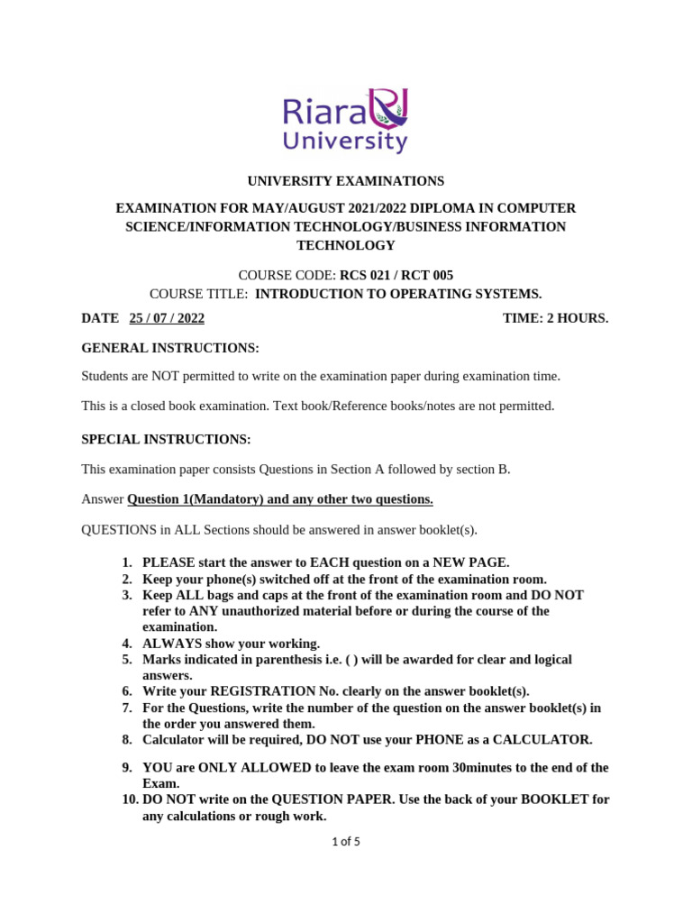 RCS 021 - Introduction to Operating Sytems | PDF | Scheduling ... RCS 021 - Introduction to Operating Sytems | PDF | Scheduling ...