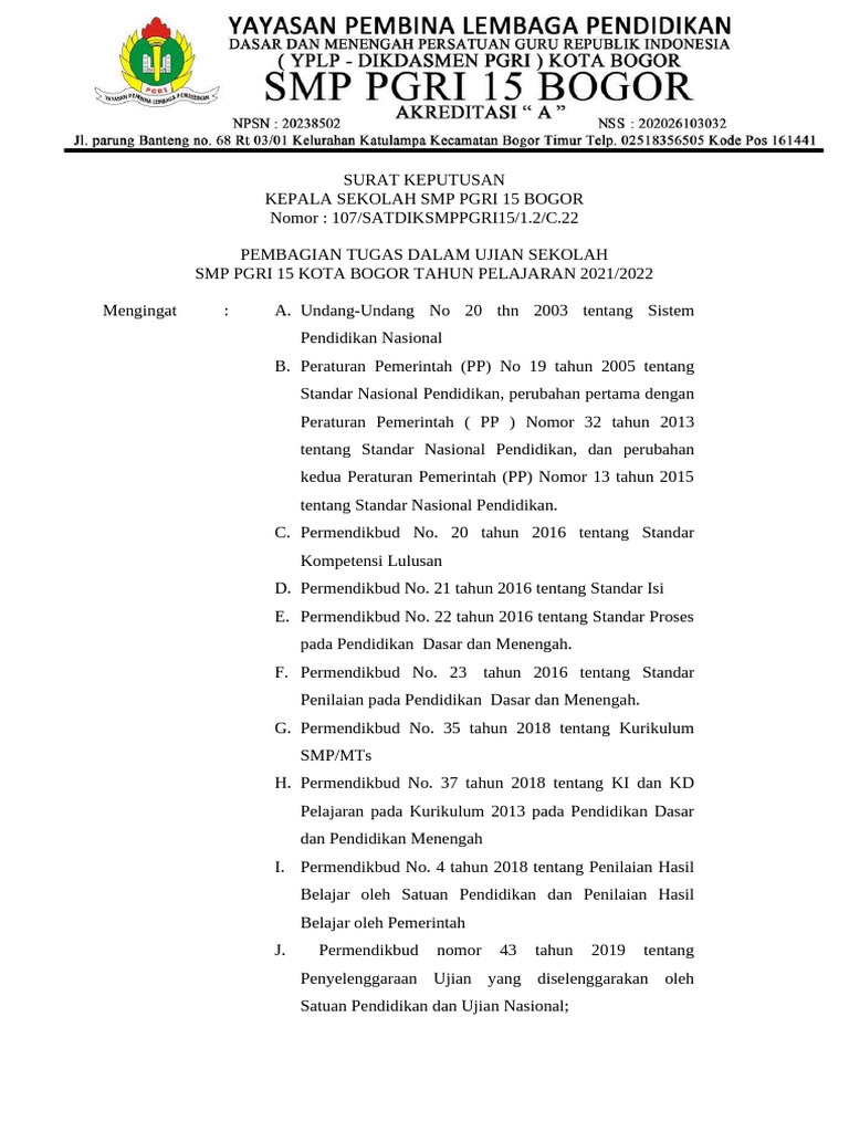 SK Kegiatan Us 2022 | PDF