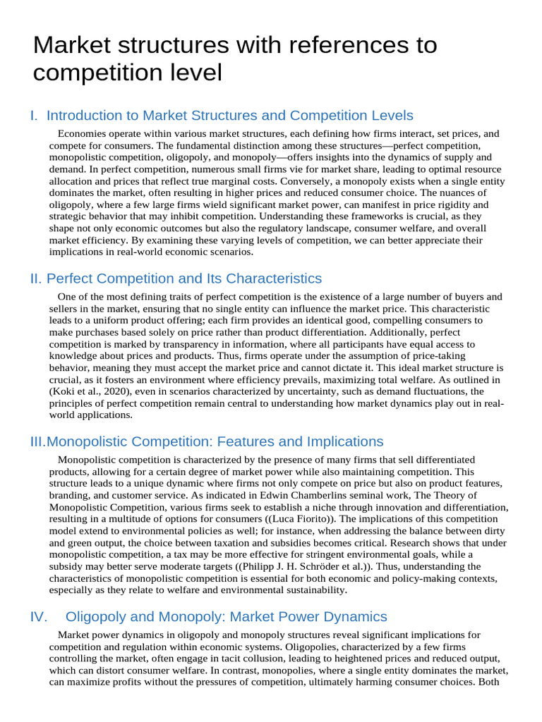Market Structures With References To Competition Level | PDF | Monopoly | Market (Economics)
