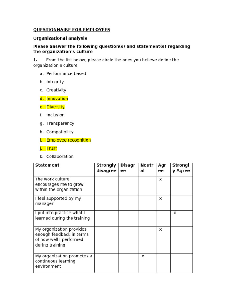 Questionnaire For Employees | PDF | Insurance | Empathy