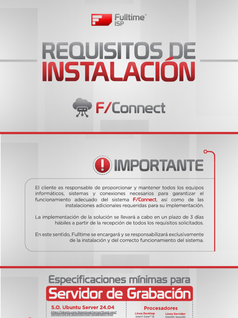 Requisitos de Instalación F - Connect (Almacenamiento) | PDF