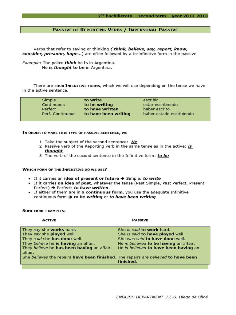 Impersonal Passive 2 | PDF | Perfect (Grammar) | Verb