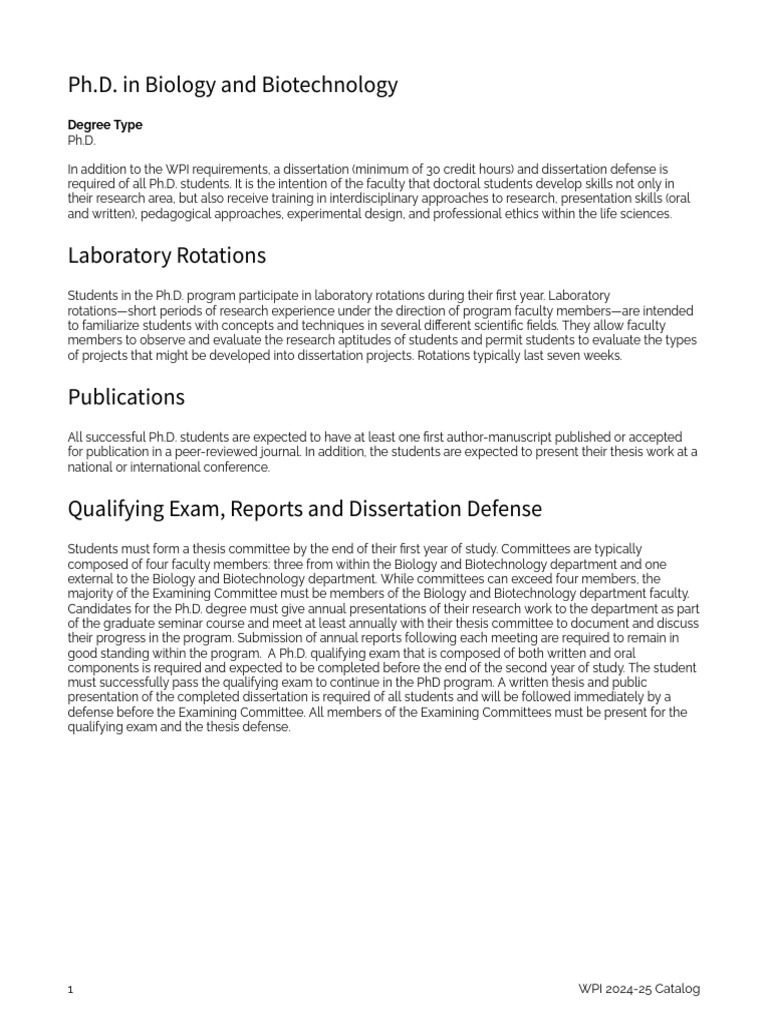 PHD in Biology and Biotechnology | PDF | Thesis | Doctor Of Philosophy