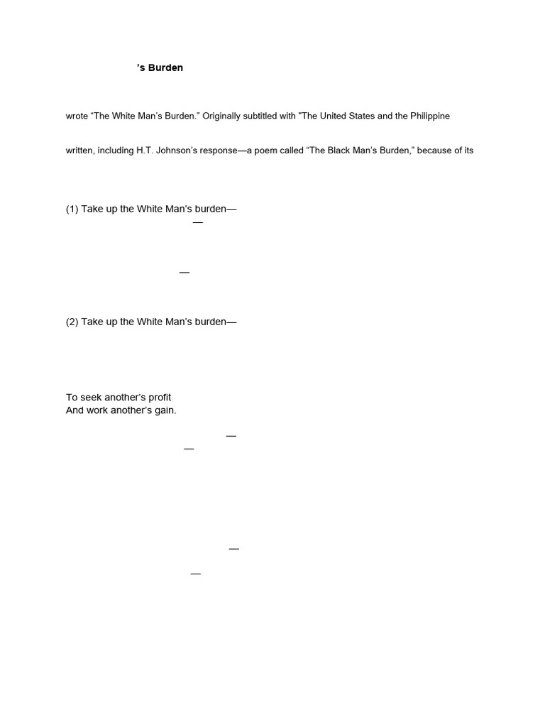 Analyzing Kipling's "White Man's Burden" | PDF | Rudyard Kipling