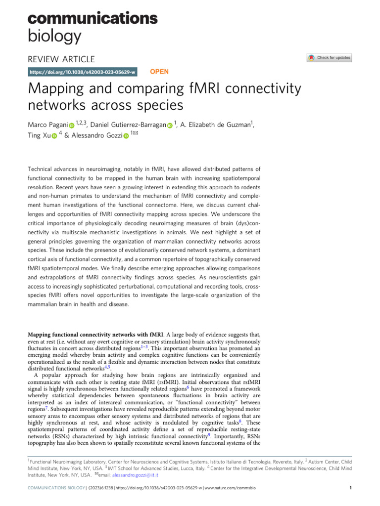 fMRI FN Cross Species Connectivity | PDF | Functional Magnetic ...