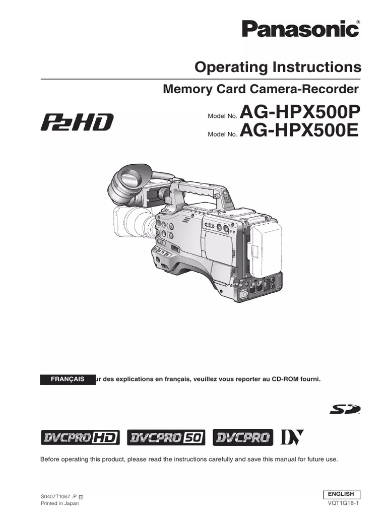 Manual de usuario Panasonic AG-HPX500 | PDF