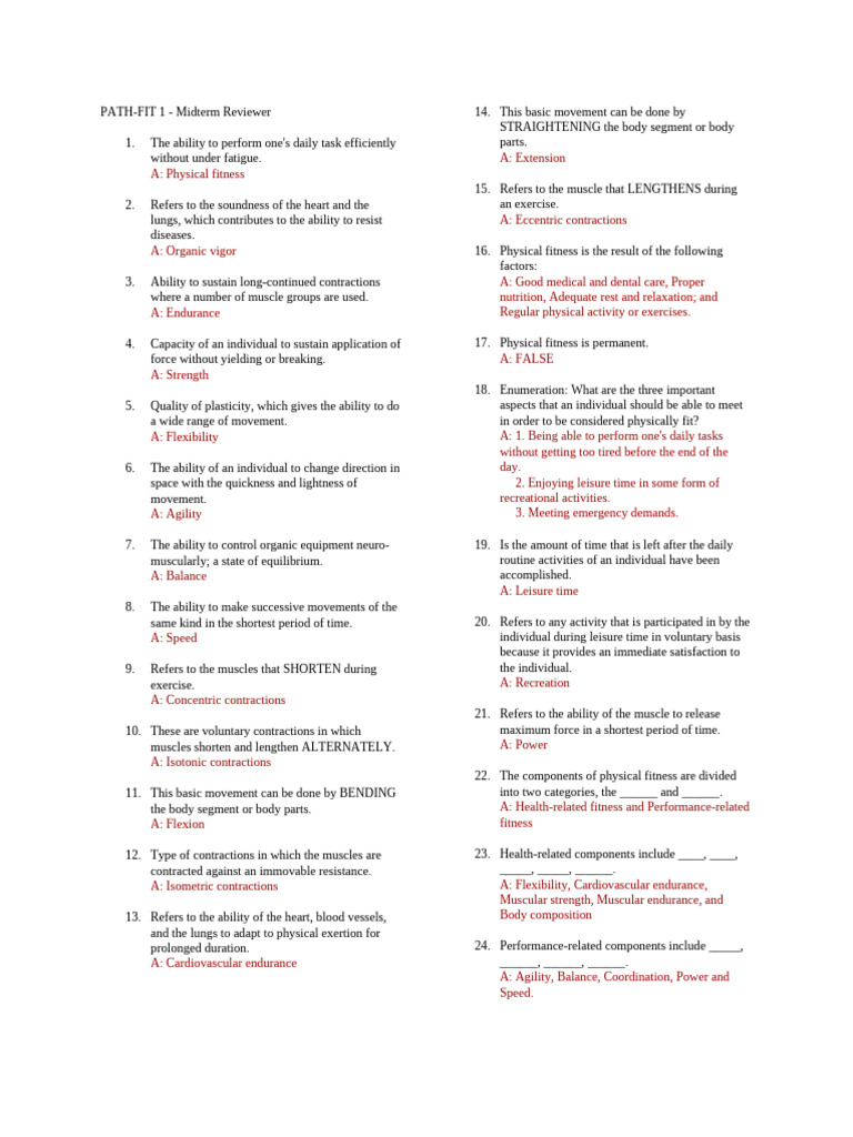 PATH-FIT-1-Midterm-Reviewer | PDF | Anatomical Terms Of Motion | Muscle Contraction