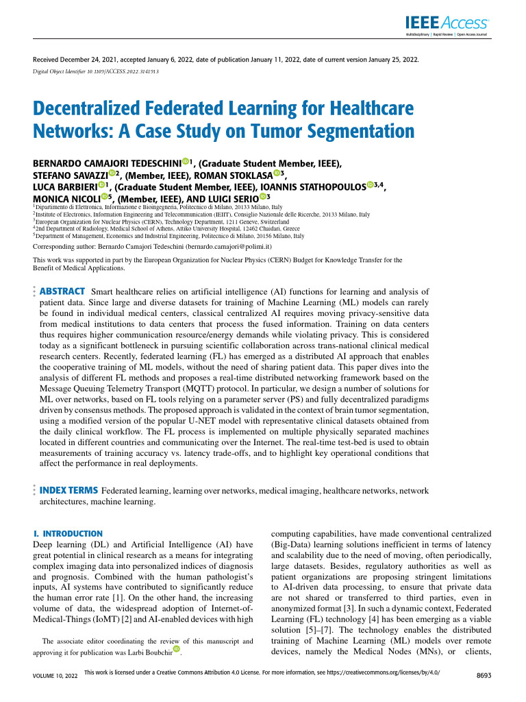 Decentralized Federated Learning in Healthcare | PDF | Image ...