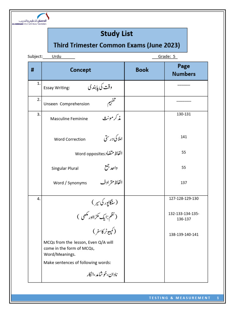 Study List - Grade 5 Tri 3 | PDF