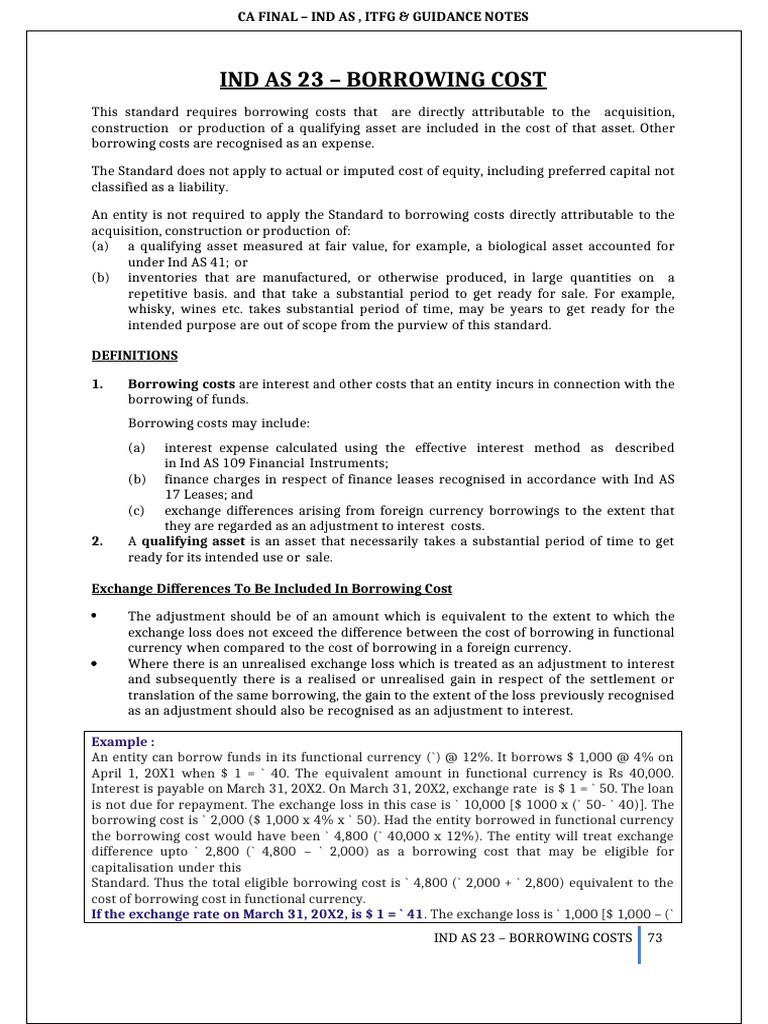 CA Final: IND AS 23 - Borrowing Costs | PDF | Debt | Interest