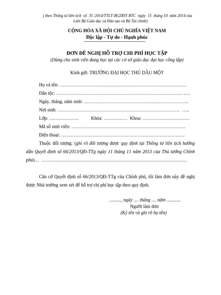 Mau Don Ho Tro Chi Phi Hoc Tap 2 | PDF
