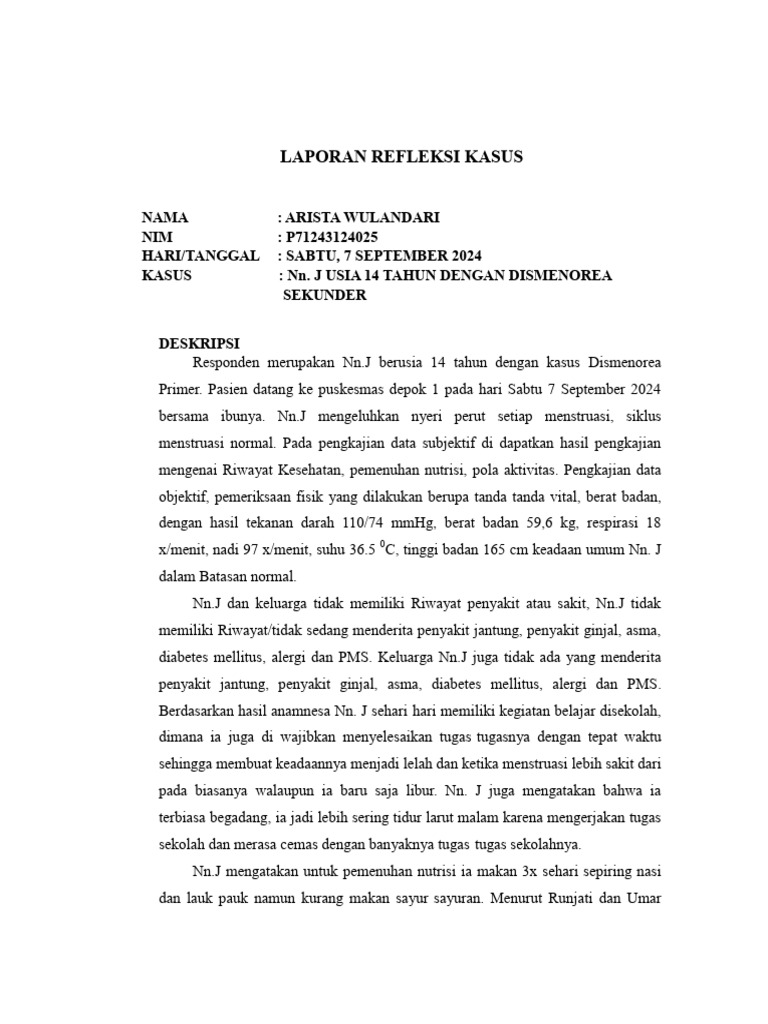 LAPORAN REFLEKSI KASUS DISMENOREA | PDF