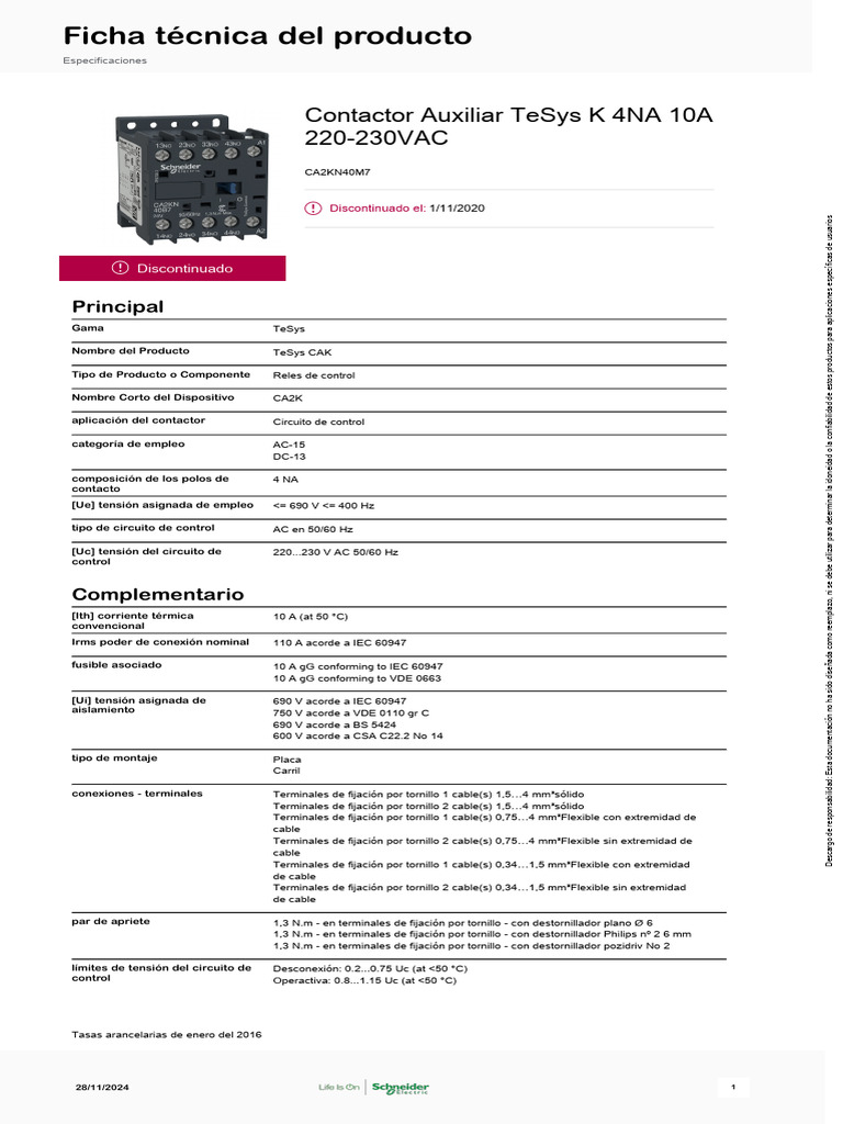 Schneider Electric_TeSys-k-d-SK-auxiliary-contactors_CA2KN40M7 | PDF ...