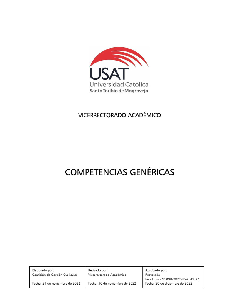 Competencias Genéricas USAT 2022 | PDF | Educación más alta | Entorno ...