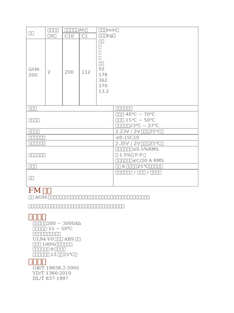 光宇GFM系列蓄电池 | PDF