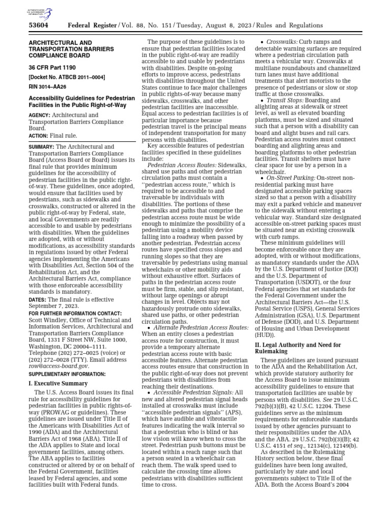 ADA Arch Barriers Act Public Right of Way 2023-16149 | PDF ...
