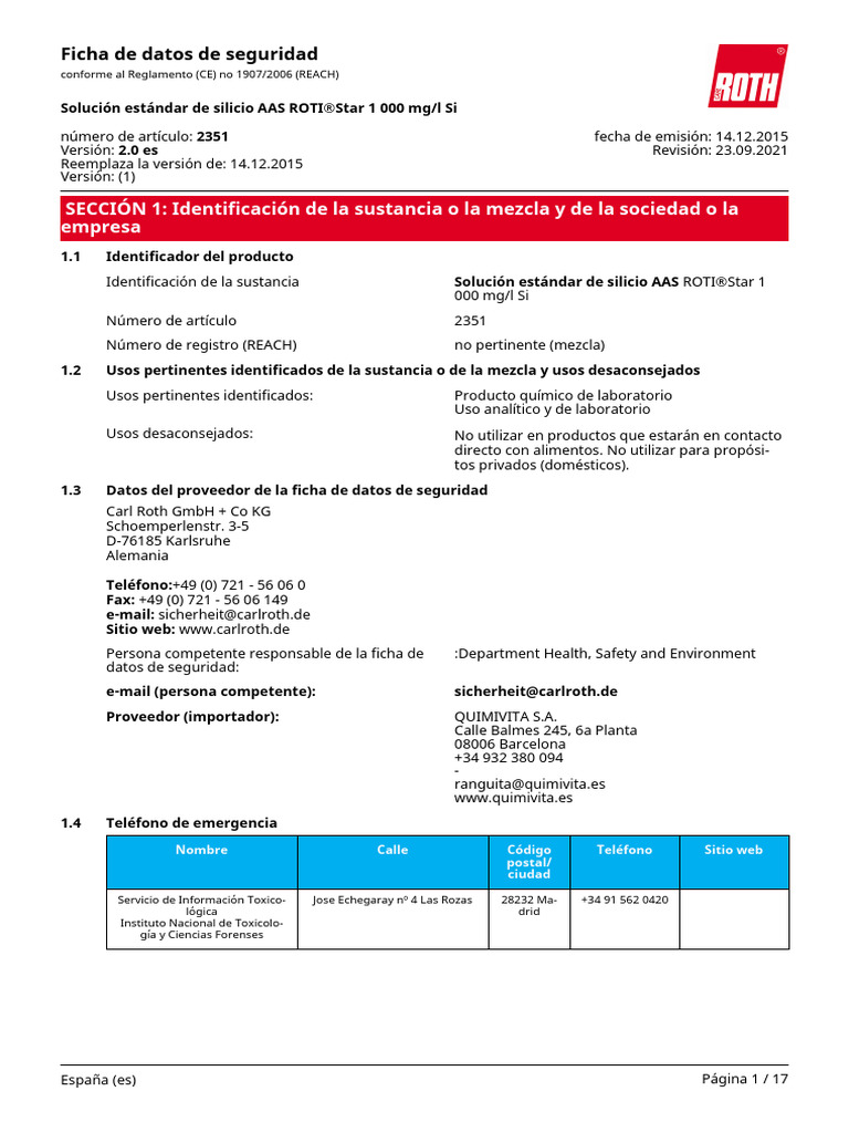 Hoja Datos de Seguridad Silicio | PDF | Toxicidad | Agua