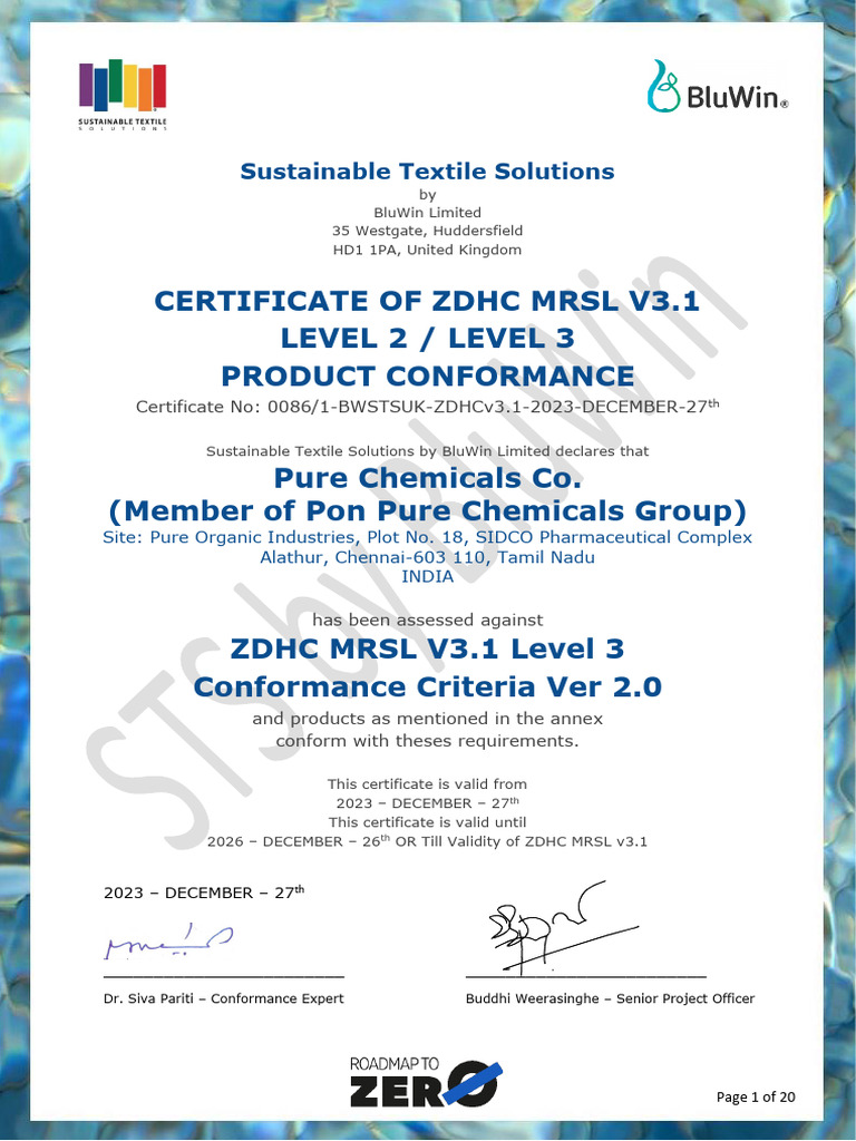 86 - 1. BluWin - ZDHC - L3 - v3.1 - Certificate - PONPURE - India ...