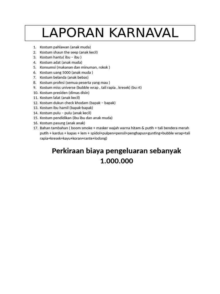Laporan Karnaval | PDF