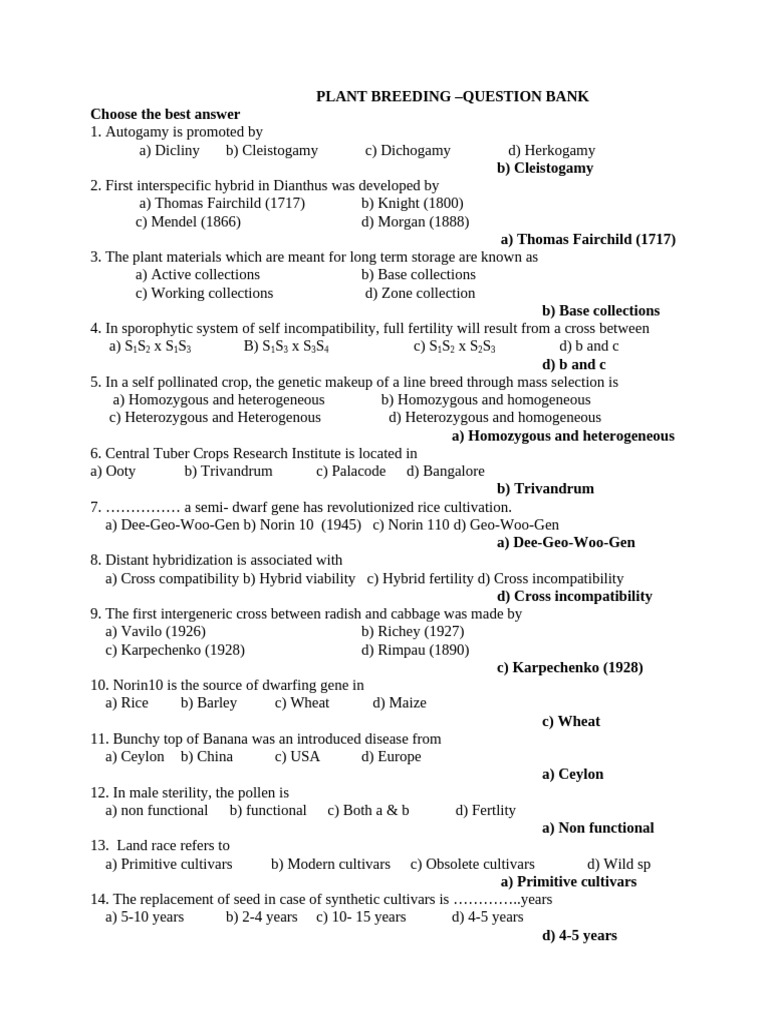 Plant Breeding - Question Bank | PDF | Plant Breeding | Flowers
