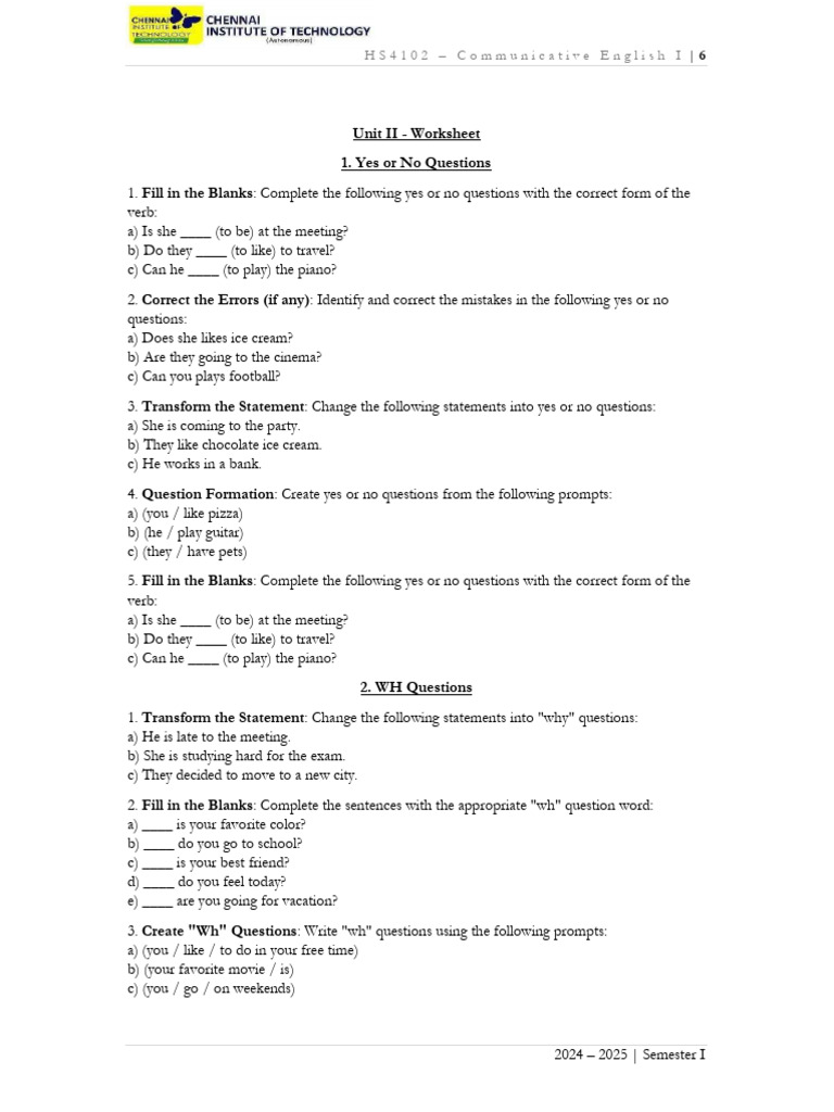 Unit II Worksheet | PDF | Question | Acronym