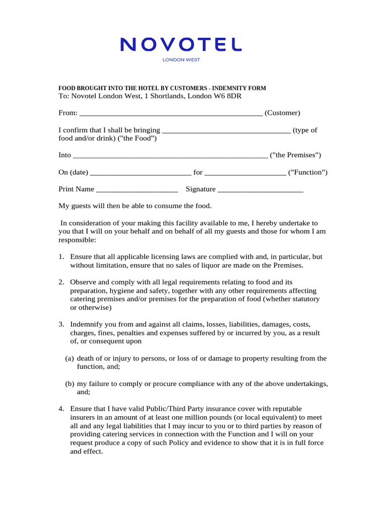 Food Disclaimer Form | PDF
