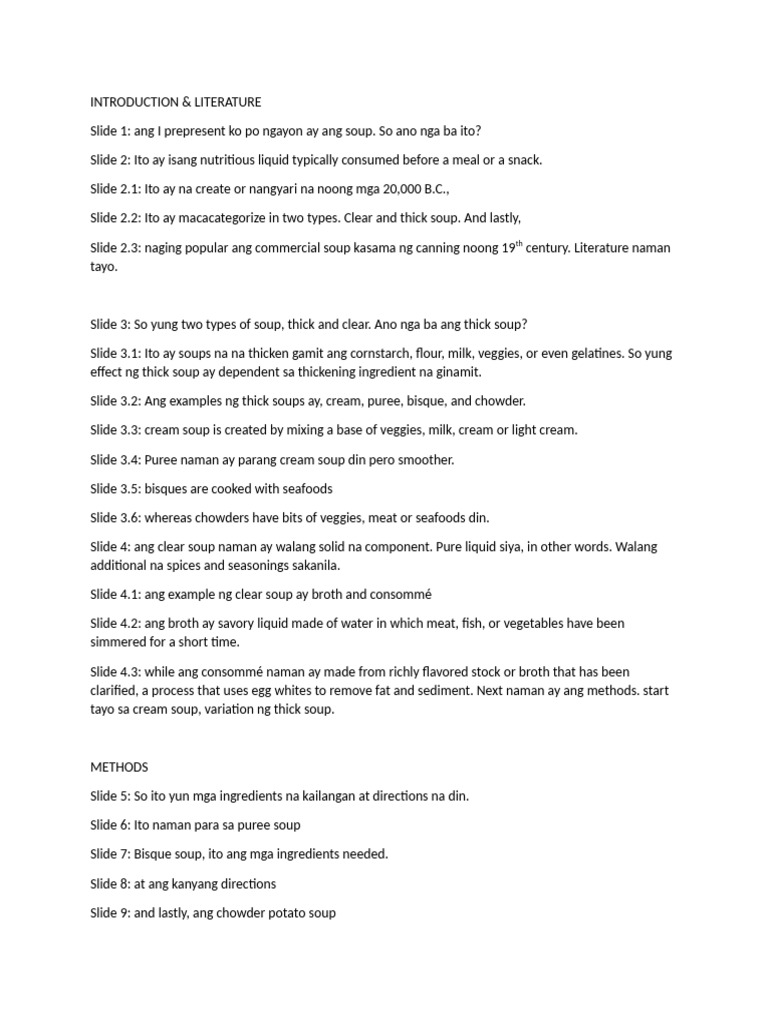 script | PDF | Soup | Foods